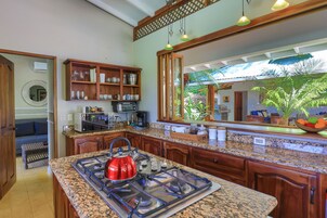Villa Superior, 4 quartos, piscina privativa, vista para o oceano | Cozinha privada | Um frigorífico, um micro-ondas, um forno, uma placa de cozinha 