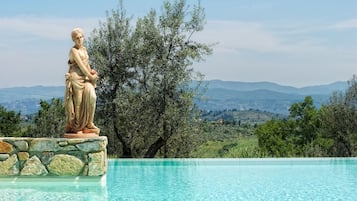 Piscina exterior, uma piscina no terraço, espreguiçadeiras