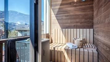 Suite mit Sauna | 2 quartos, roupa hipoalergénica, camas de colchão Select Comfort