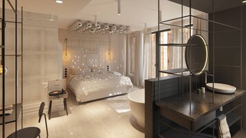 Quarto casal (Large Plus) | Roupas de cama premium, edredons de pluma, frigobar, cofres nos quartos