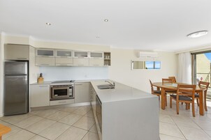 Apartamento premier, 2 quartos | Cozinha privada | Geladeira grande, micro-ondas, cooktop, chaleira elétrica
