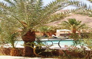 Piscina interior, piscina exterior, espreguiçadeiras 