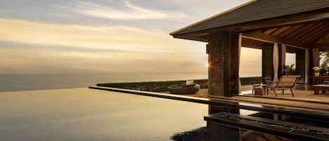 Vila panorâmica, 1 quarto, piscina particular, vista para o oceano | 1 quarto, roupas de cama de algodão egípcio, roupas de cama premium