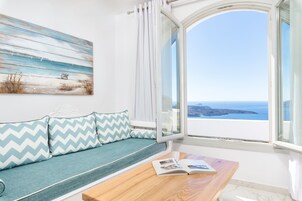 Suite Superior, vista para o mar (Caldera View) | Roupa de alta qualidade, cofre no quarto, com decoração personalizada 