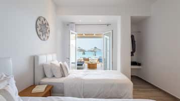 Quarto família, 2 quartos, vista para o mar | Roupas de cama premium, cofres nos quartos, escrivaninha