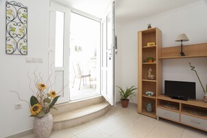 Apartamento, 2 quartos, terraço | Área de estar | TV de plasma