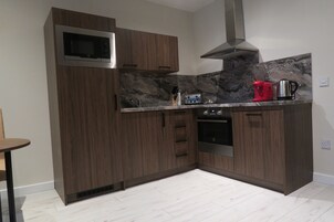 Apartamento Premium, 1 quarto | Cozinha privada | Um forno, uma placa de cozinha, uma máquina de lavar louça 