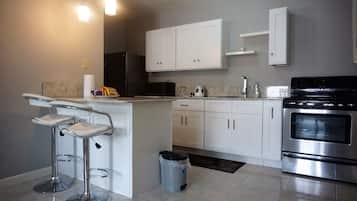 Apartamento Cidade | Cozinha privada | Um frigorífico/congelador grande, um micro-ondas, um forno
