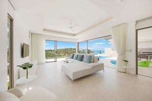 Luxury 3 Bedroom Bungalow with Ocean View and Private Infinity Pool BB7 | Sala | Smart TV, Netflix, serviços de streaming 