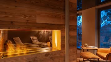 Sauna seca, banheira de hidromassagem, sauna a vapor, massagens