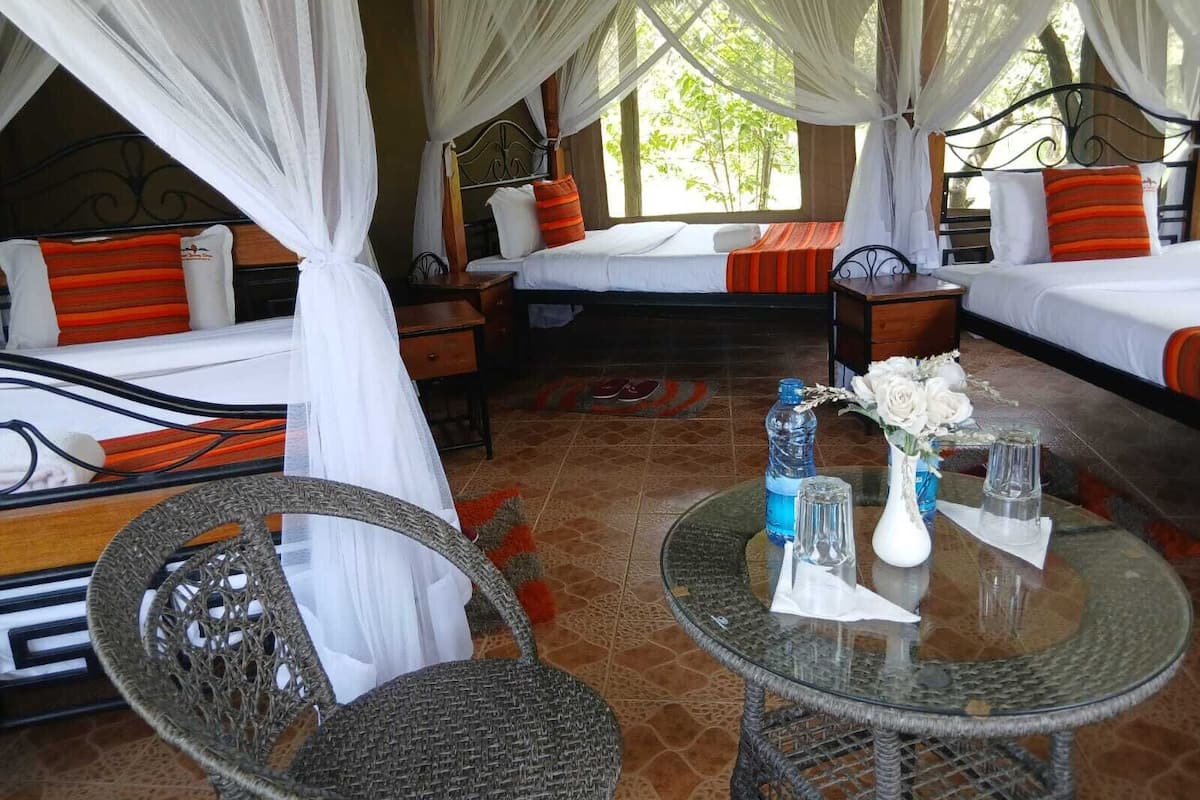 Quarto triplo | Roupas de cama premium, escrivaninha, roupa de cama