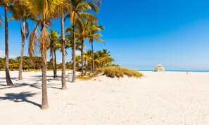 Perto da praia, espreguiçadeiras 