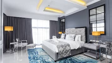 Suíte presidencial, 1 cama King, sacada, vista para a cidade | 1 quarto, roupas de cama de algodão egípcio, roupas de cama premium
