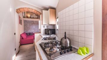 Apartamento, 2 quartos | Cozinha americana privada | Geladeira grande, cooktop, talheres/pratos/utensílios de cozinha