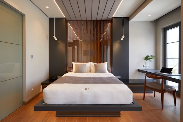 Suíte estúdio júnior, 1 quarto | 2 quartos, roupas de cama de algodão egípcio, roupas de cama premium