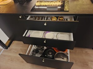 Apartamento (No 4, Nahe Schoenbrunn) | Cozinha privada | Um frigorífico/congelador grande, um micro-ondas, uma placa de cozinha 