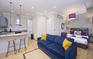 Estúdio, 1 cama king-size, não fumadores | Lençóis de algodão egípcio, roupa de alta qualidade, cofre no quarto 