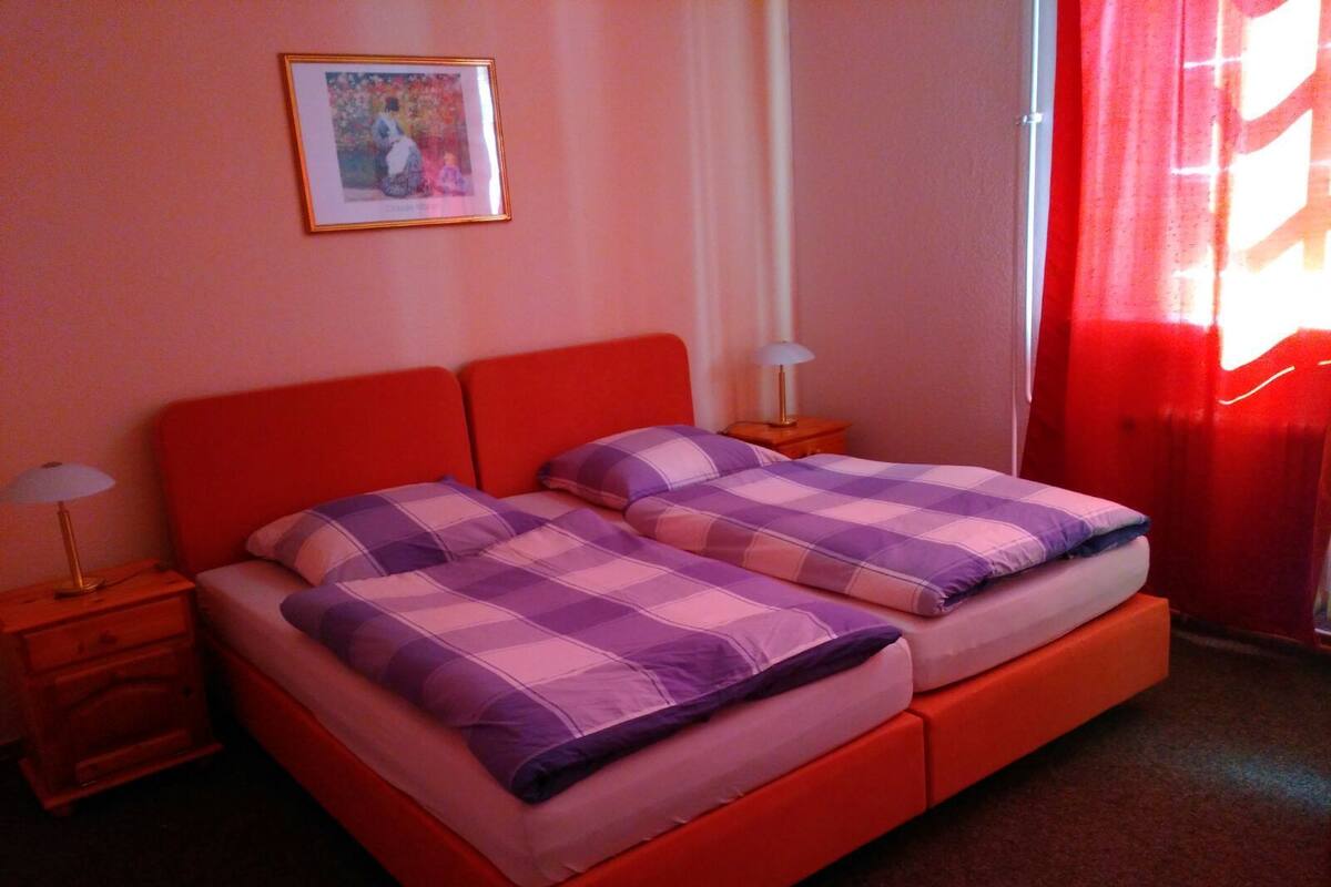 Quarto Duplo Económico | Secretária, cortinas/cortinados opacos, ferro/tábua de engomar