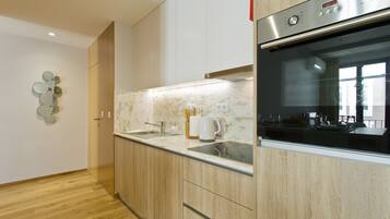 Apartment Superior 3 | Cozinha privada | Um frigorífico, um micro-ondas, um forno, uma placa de cozinha