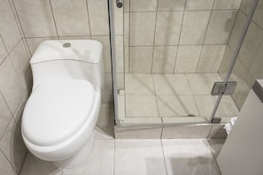 Apartamento, 2 quartos | Casa de banho | Um polibã, um secador de cabelo, toalhas fornecidas, sabão