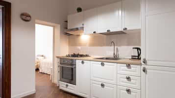 Apartamento, 2 quartos, Vista para a cidade | Cozinha privada | Um frigorífico/congelador grande, um forno, uma placa de cozinha