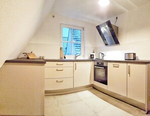 Apartamento, 2 quartos | Cozinha privada | Um frigorífico, um micro-ondas, um forno, uma placa de cozinha 