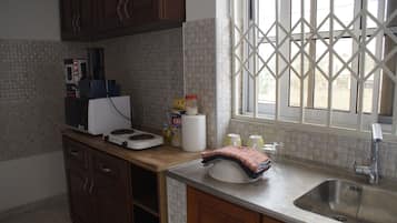 Deluxe Apartment 2 bedrooms | Cozinha privada | Um frigorífico/congelador grande, um micro-ondas, uma placa de cozinha