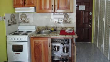 Estúdio, 1 cama Queen e sofá-cama, vista para o jardim | Cozinha privada | Geladeira, micro-ondas, fogão, cooktop