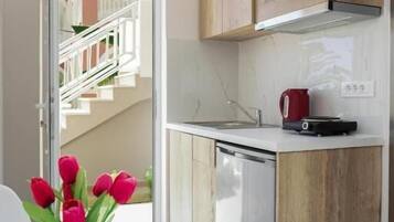 Deluxe Studio, Double or Twin Beds | Cozinha privada | Um frigorífico/congelador grande, uma placa de cozinha