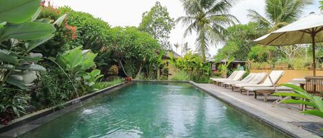 Piscina externa, espreguiçadeiras