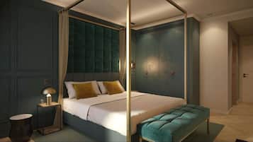 Roupas de cama premium, cofres nos quartos, individualmente decorados