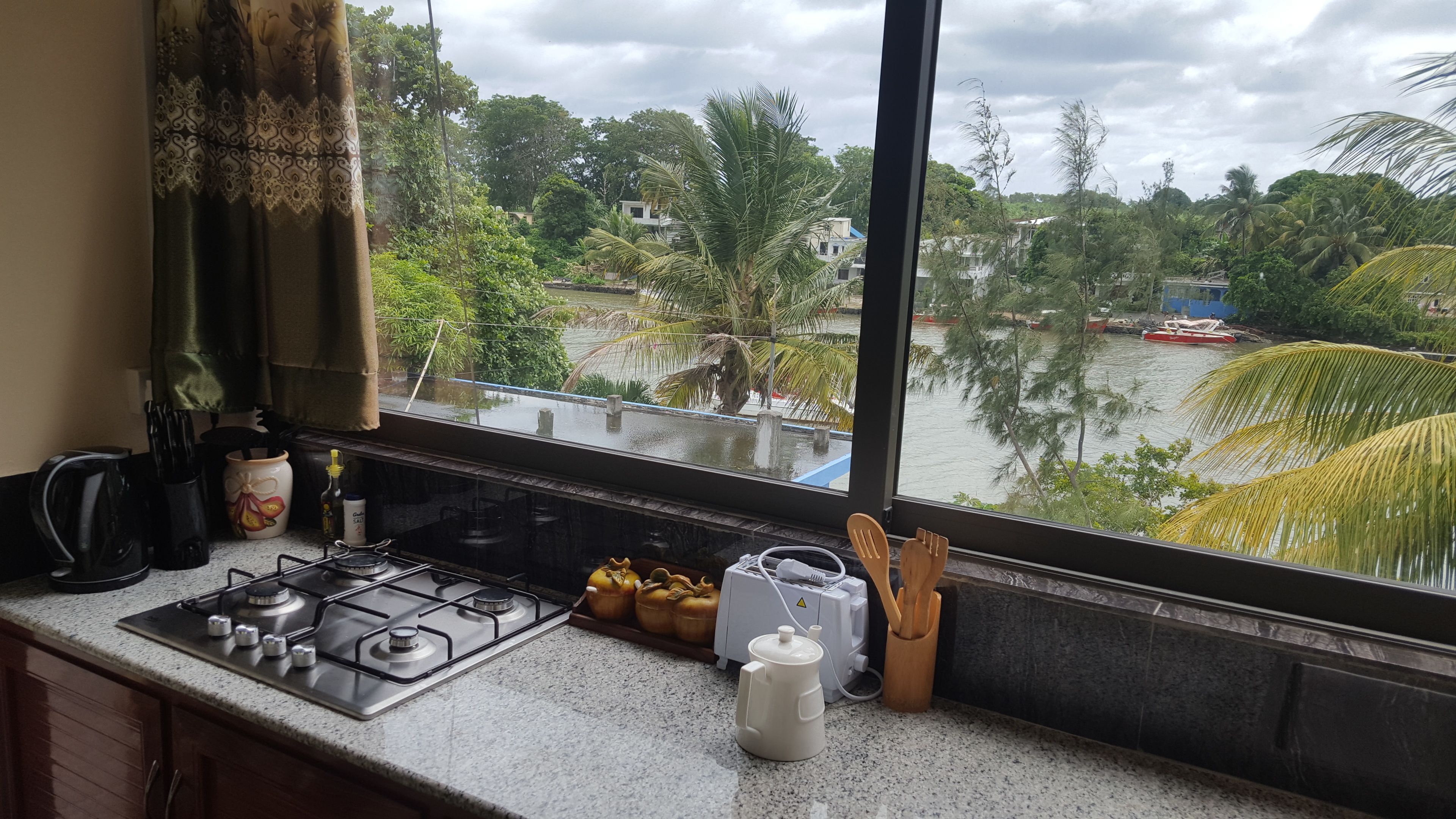 Estúdio, 1 cama Queen e sofá-cama, vista para o rio | Cozinha privada | Geladeira grande, micro-ondas, fogão, cooktop