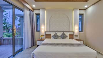 Vila executiva, vista para o jardim | Roupas de cama premium, frigobar, cofres nos quartos, escrivaninha