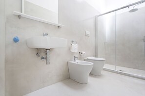 Chuveiro, produtos de toalete grátis, secador de cabelo, bidê