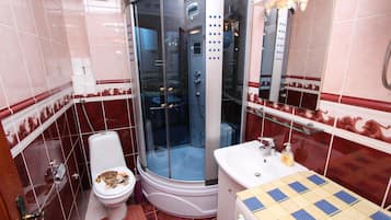 Apartamento, 2 quartos, terraço | Banheiro | Chuveiro, secador de cabelo, toalhas de banho