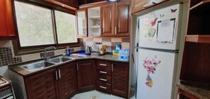 Apartamento, 2 quartos | Cozinha privada | Um frigorífico/congelador grande, um forno, uma placa de cozinha 