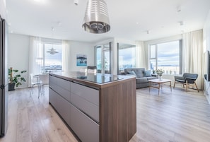 Apartamento superior, 2 quartos, 2 banheiros | Sala de estar | TV de tela plana, pisos aquecidos