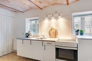 Apartamento Básico, 1 quarto (4 persons, B) | Cozinha privada | Um frigorífico/congelador grande, um forno, uma placa de cozinha 