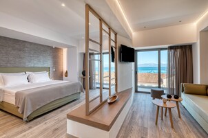 Suíte, vista para o mar | Roupas de cama premium, cofres nos quartos, cortinas blackout