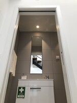 Um secador de cabelo, um bidé, toalhas fornecidas, sabão 