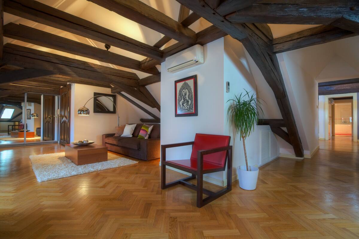 Superior Apartment - Old Town Attic (4th flr, elevator partly yes) | Sala de estar | TV de ecrã plano, leitor de DVD 