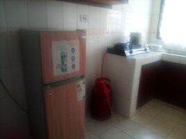 Apartamento Standard | Cozinha privada | Um frigorífico, uma placa de cozinha, utensílios de cozinha 