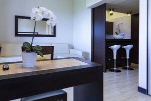 Estúdio | Edredões de penas, minibar, cofre no quarto, secretária