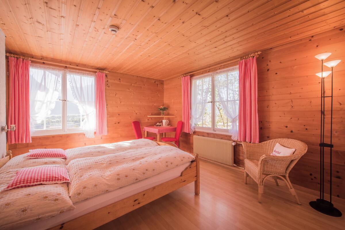 Quarto casal panorâmico | Edredons de pluma, ferros/tábuas de passar roupa, Wi-Fi de cortesia