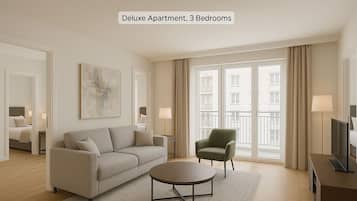 Apartamento Deluxe, 3 quartos | 1 quarto, com mobília individualizada, secretária