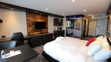 Suíte superior, geladeira e micro-ondas | Roupas de cama de algodão egípcio, roupas de cama premium