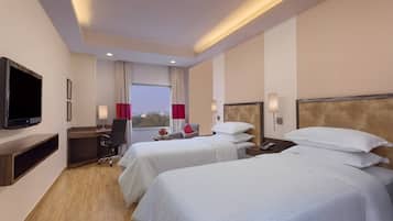 Quarto premier, 2 camas de solteiro, vista para a cidade | 1 quarto, roupas de cama premium, cofres nos quartos, escrivaninha