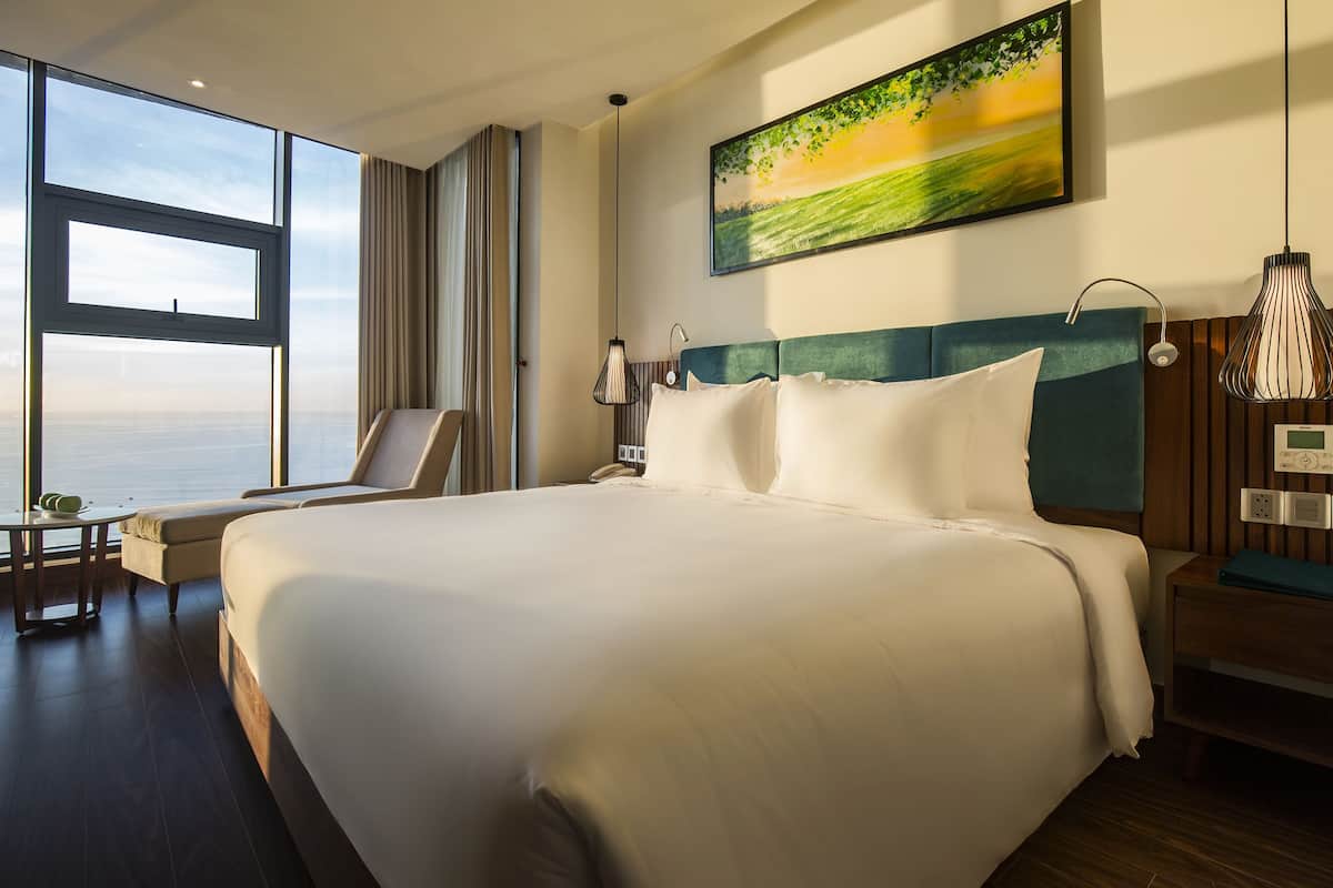 Quarto Duplo Premier, em frente à praia | Roupa de alta qualidade, camas de colchão viscoelástico, minibar