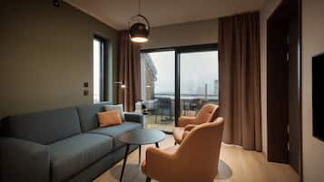 Suite (Master) | 1 quarto, camas de colchão pillowtop, minibar