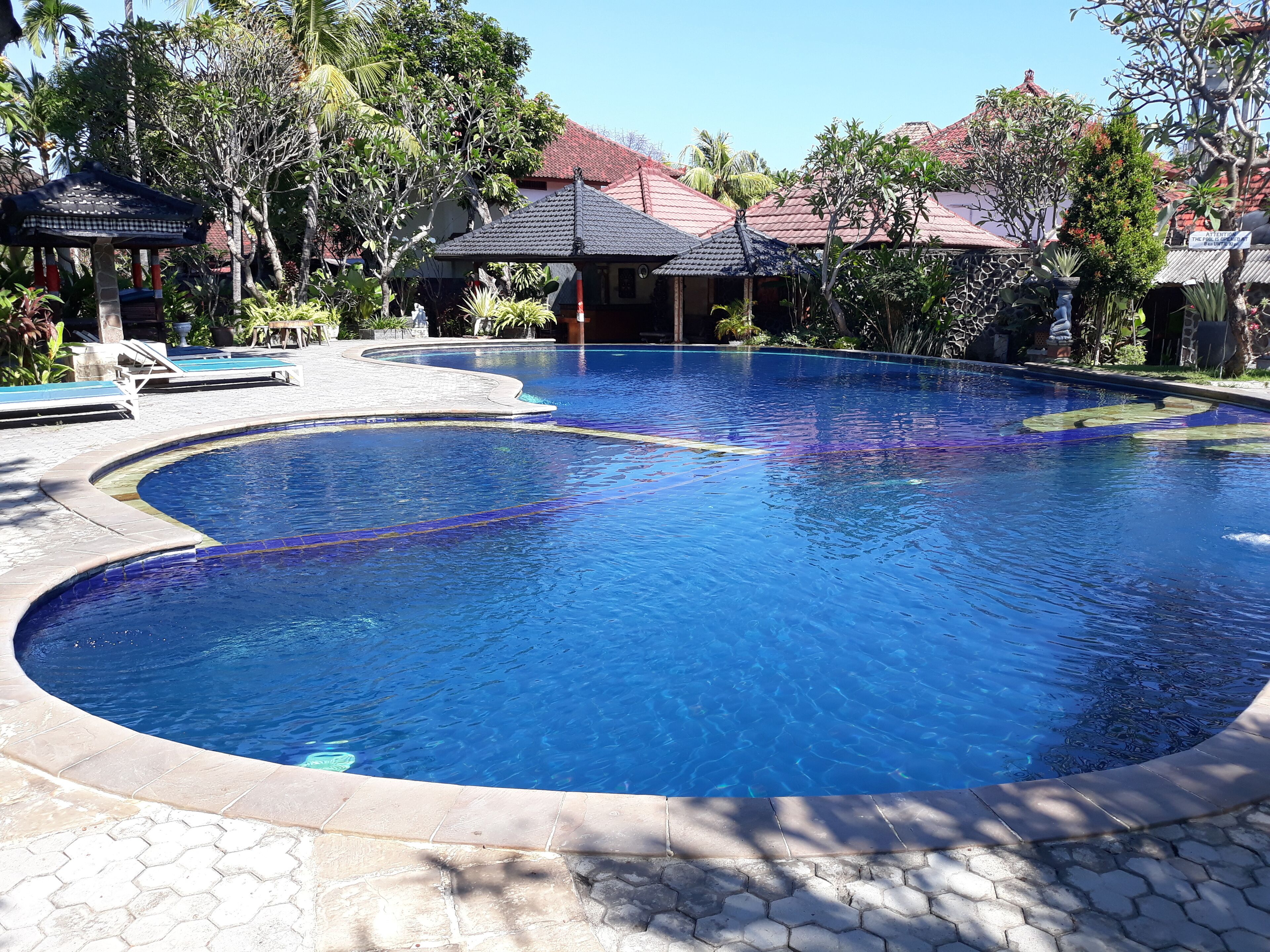Piscina externa, funciona das 8h às 20h, espreguiçadeiras